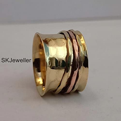 Brass Ring For Women Solid Brass Band, Brass Spinner Ring, Hammered Spinner Ring, Multi Bands Ring, Handmade Ring, Anxiety Ring, Meditation Ring BY SKJEWELLER