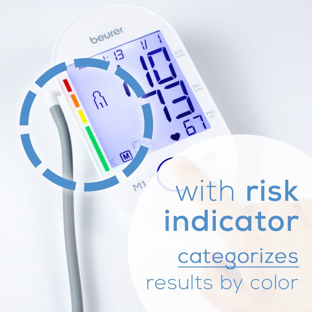 Beurer BM55 Blood Pressure Machine β XL Backlit Display, Arrhythmia Alarm, Portable Storage Kit, 2 Users, Automatic Blood Pressure Cuff, Resting Indicator β Blood Pressure Monitor Batteries Included