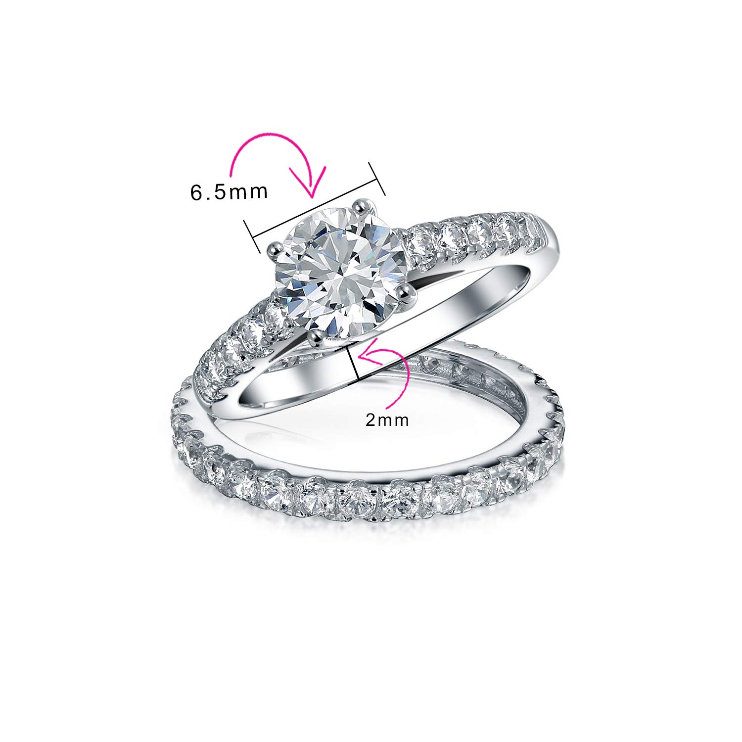 Bling Jewelry 925 Silver Bridal Solitaire CZ Engagement Wedding Ring Set Clear 6