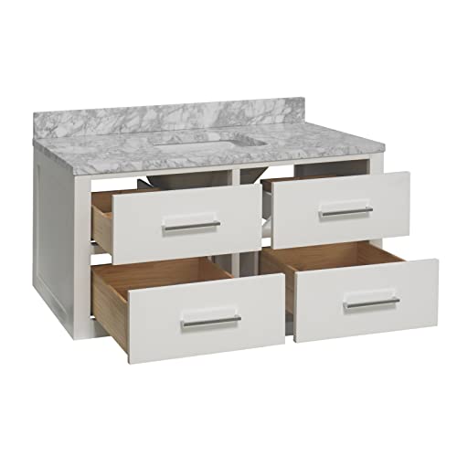 Kitchen Bath Collection Helsinki 48-inch Floating Bathroom Vanity (Carrara/White): Includes White Cabinet with Carrara Countertop and White Ceramic Sink