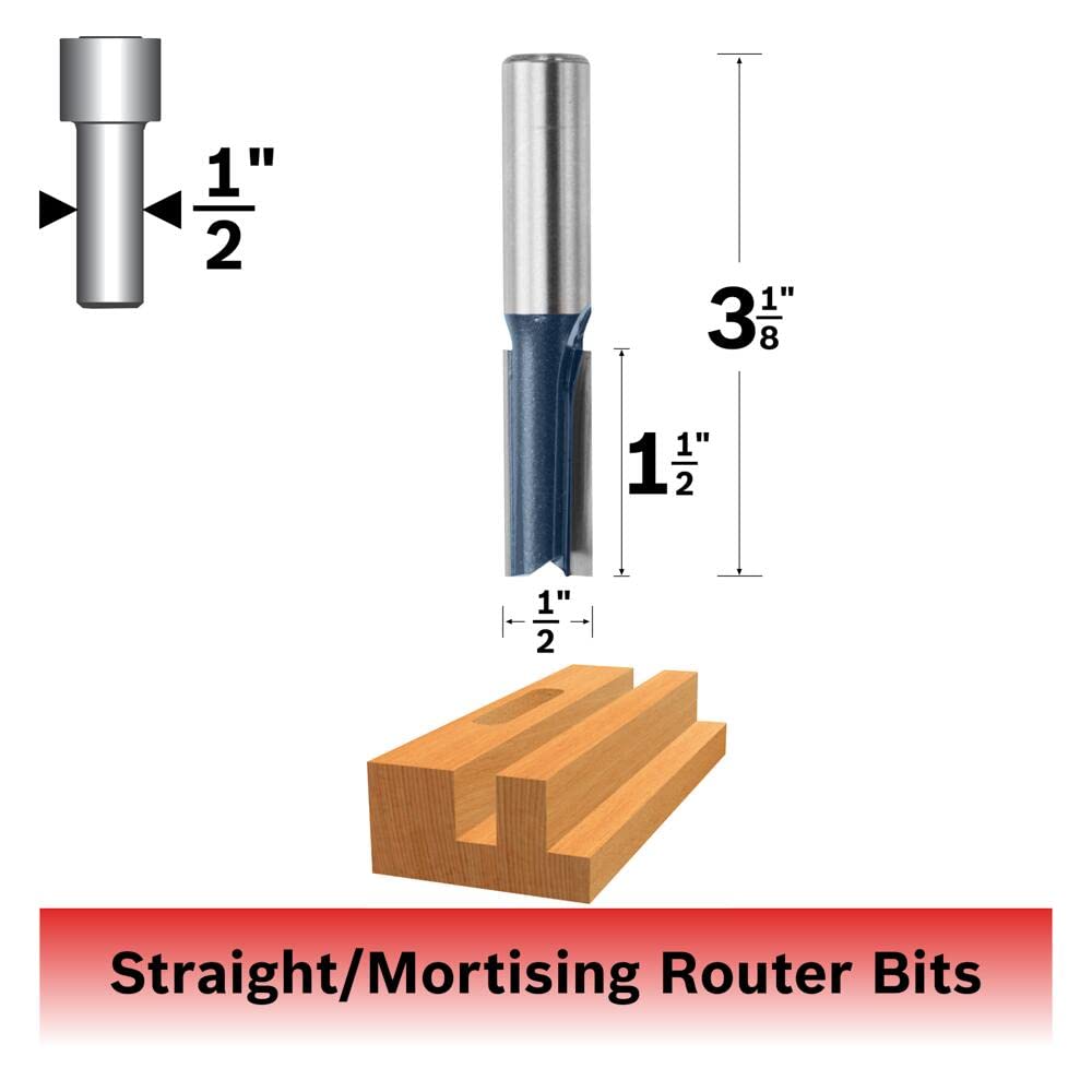 BOSCH 85242M 1/2 In. x 1-1/2 In. Carbide Tipped 2-Flute Straight Bit