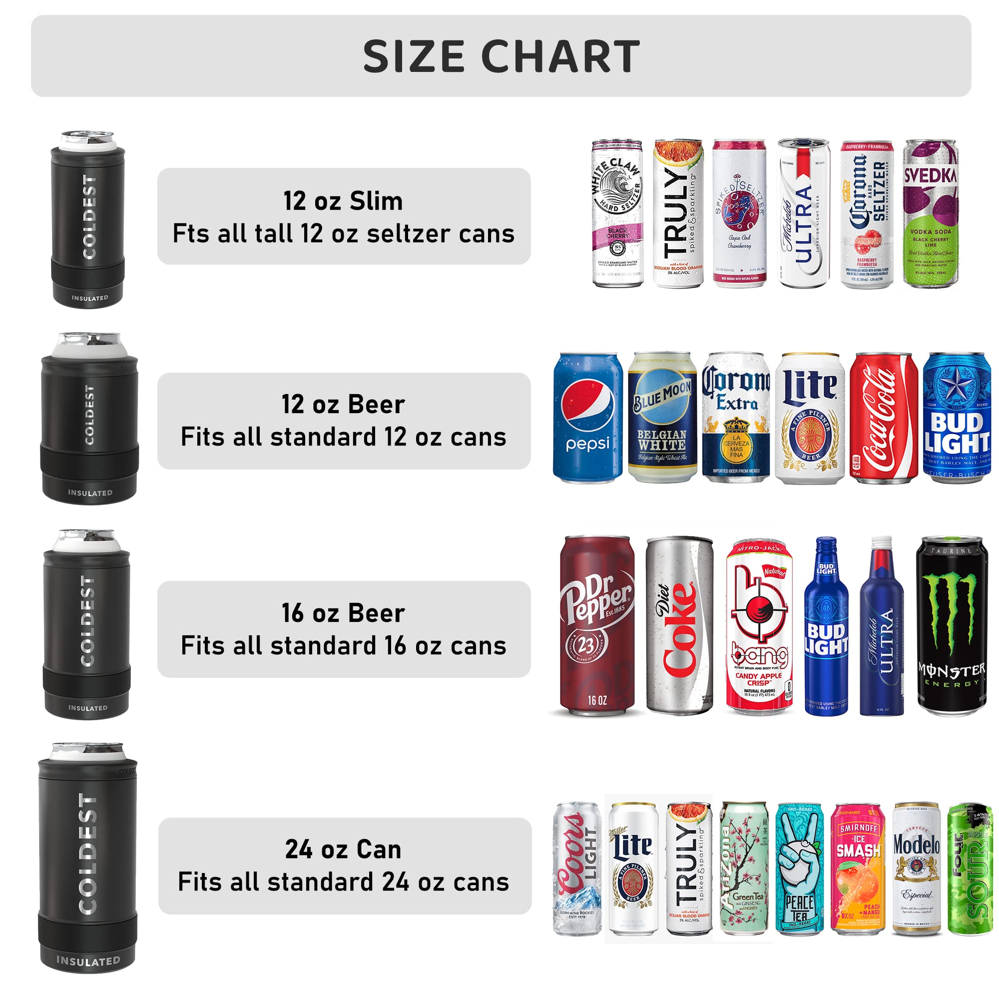COLDEST Standard Can Cooler for Beer, Soda, Sparkling Water | Vacuum Insulated Stainless Steel Drink Sleeve Holder for 12 oz Regular Cans