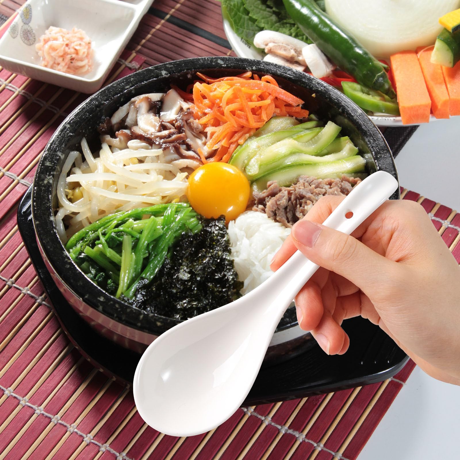 HANSGO Asian Soup Spoons Set of 6, 5.5" Ceramic Dessert Spoons for Pho Wonton Dumpling Ramen Miso Macaron, Dishwasher & Oven Safe