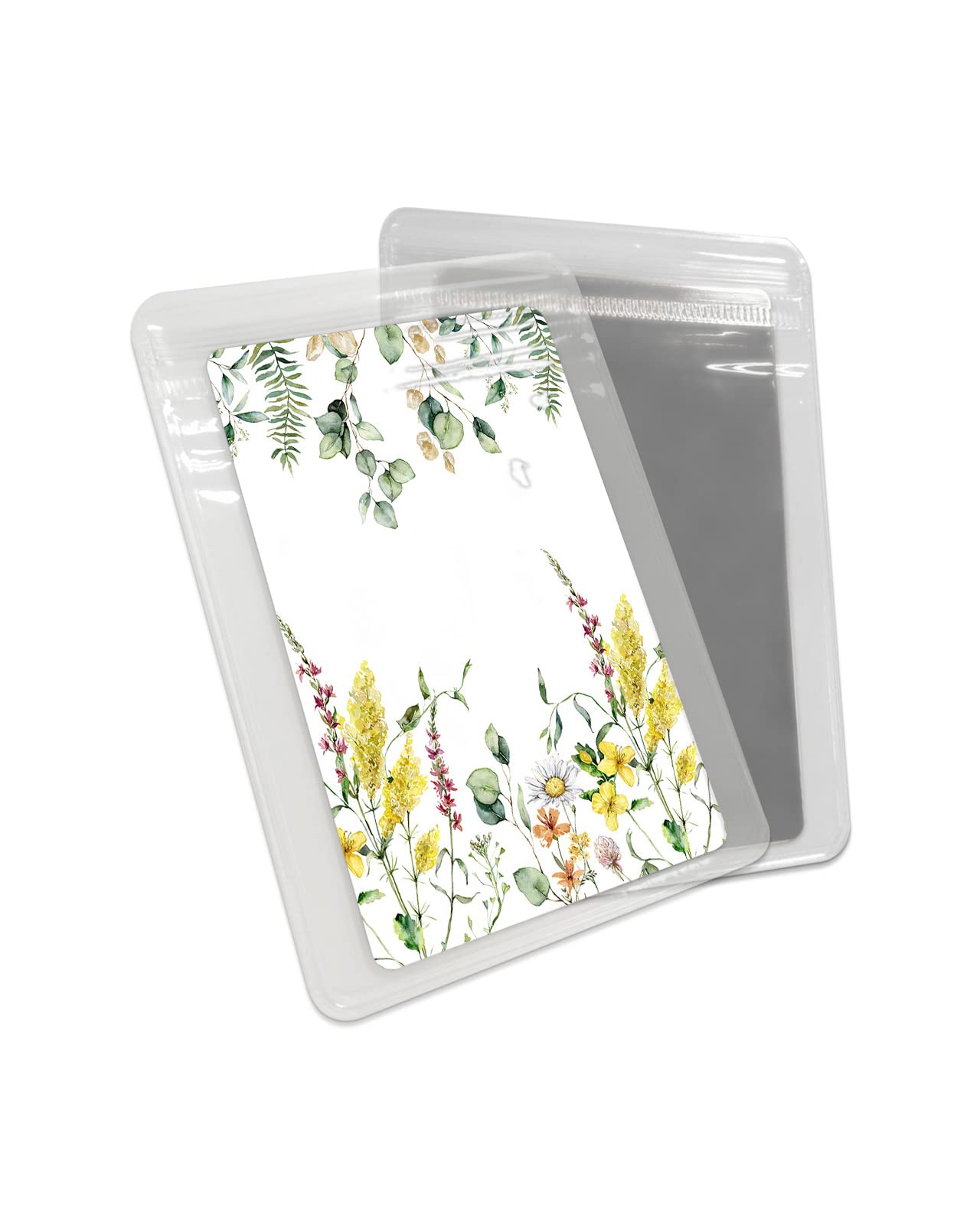 Carosoffe Flower Eucalyptus Leaves Small Compact Mirror for Purse, Daisy Spring Botanical Wildflowers Travel Makeup Mirror for Women Men, Rectangular Handheld Compact Pocket Mirror 2 PCS