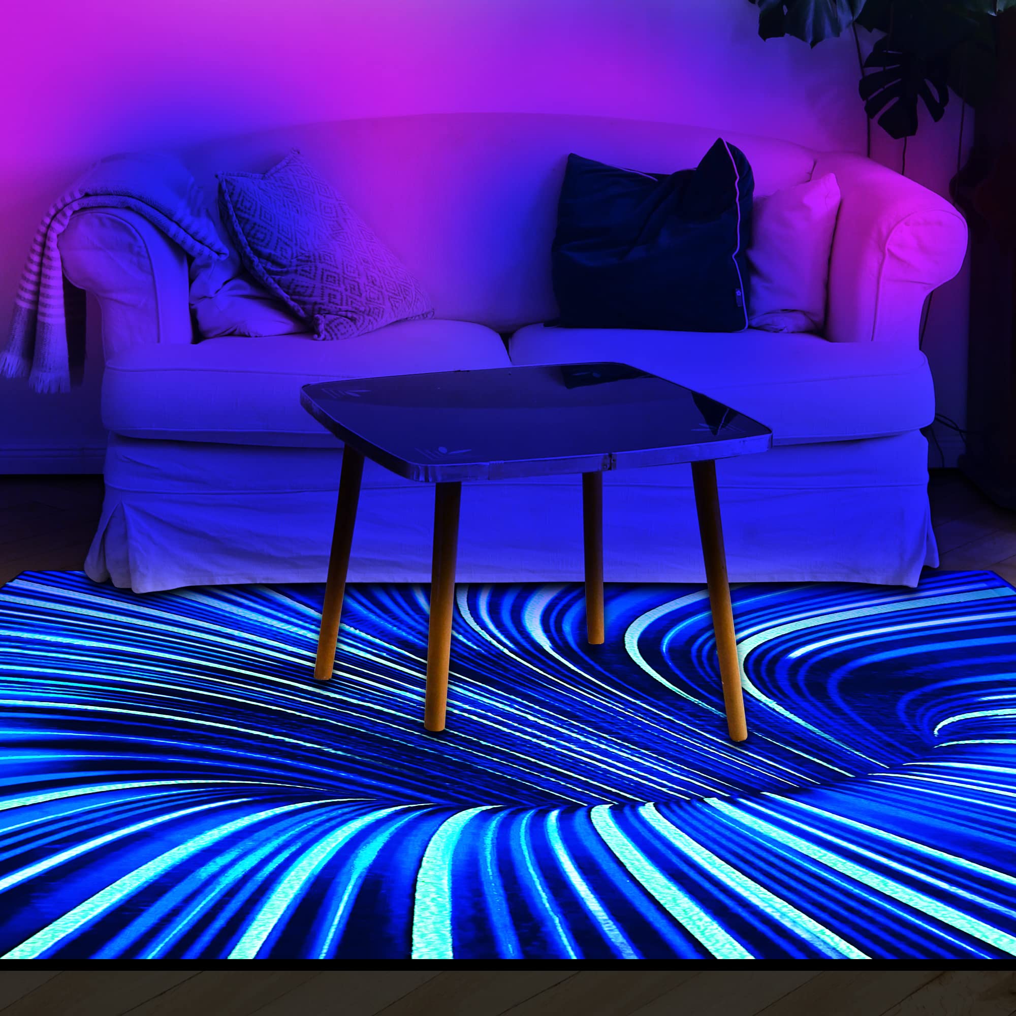 SEBKQ Optical Illusion Area Rug Black Light,Large UV Reactive 3D Vortex Non-Slip Carpet,Suitable for Living Room Bedroom Decorative Rug 70in×47in×0.39in(Green)