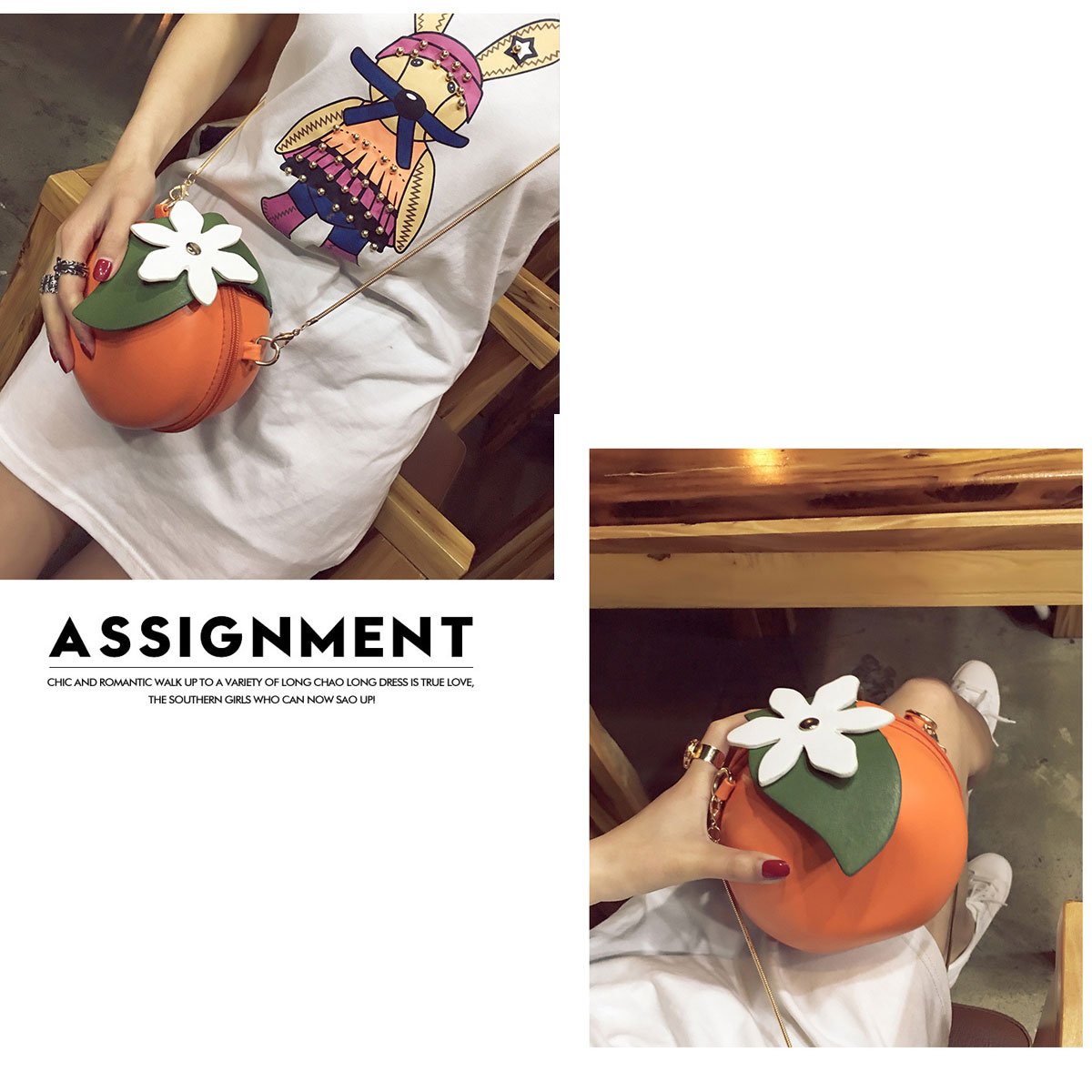 MILATA Fruit Orange Shaped Women Pu Leather Clutch Purse Cross Body Bag