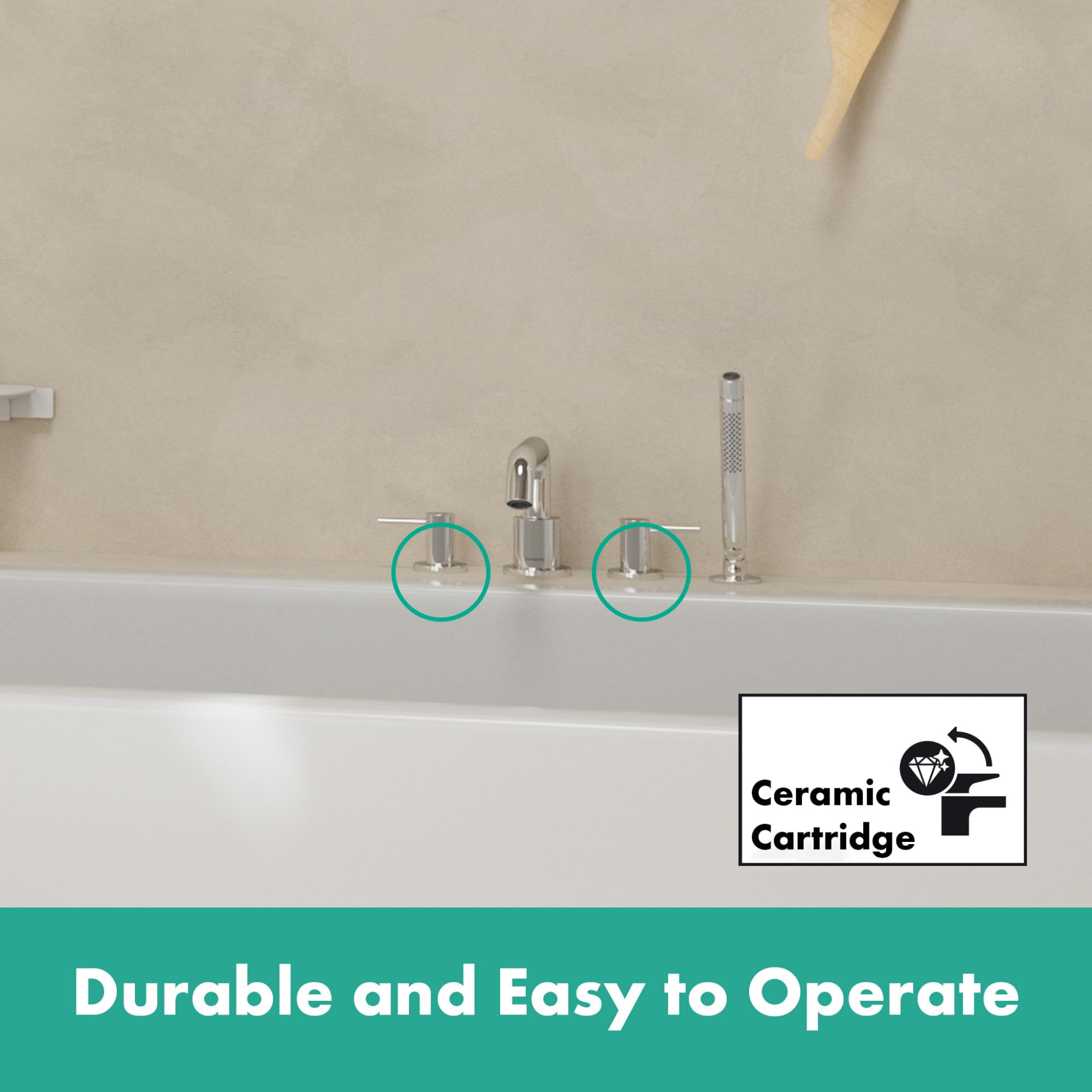hansgrohe Tecturis S 2-Handle 12-inch Wide Roman Tub Filler Bathtub Faucet and Shower Set in Chrome, 73442001