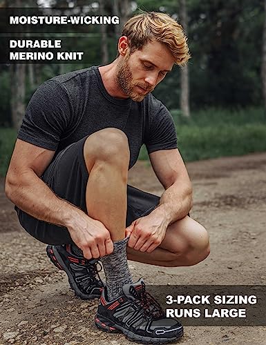 Merino.tech Merino Wool Socks for Women And Men - 85% Merino Wool Hiking Socks Crew Style (Multicolor: Brown, Dark Green, Red, 9-12)