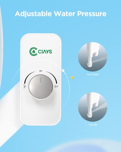 Ciays Toilet Bidet Non-Electric Bidet Toilet Attachment Dual Nozzles for Frontal/Rear Wash, Adjustable Pressure Control, Sliver/White