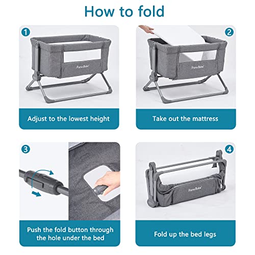Pamo babe Bedside Bassinet for Baby Crib Quick One-Hand Folding Bedside Sleeper 4 Adjustable Heights Co-Sleeper