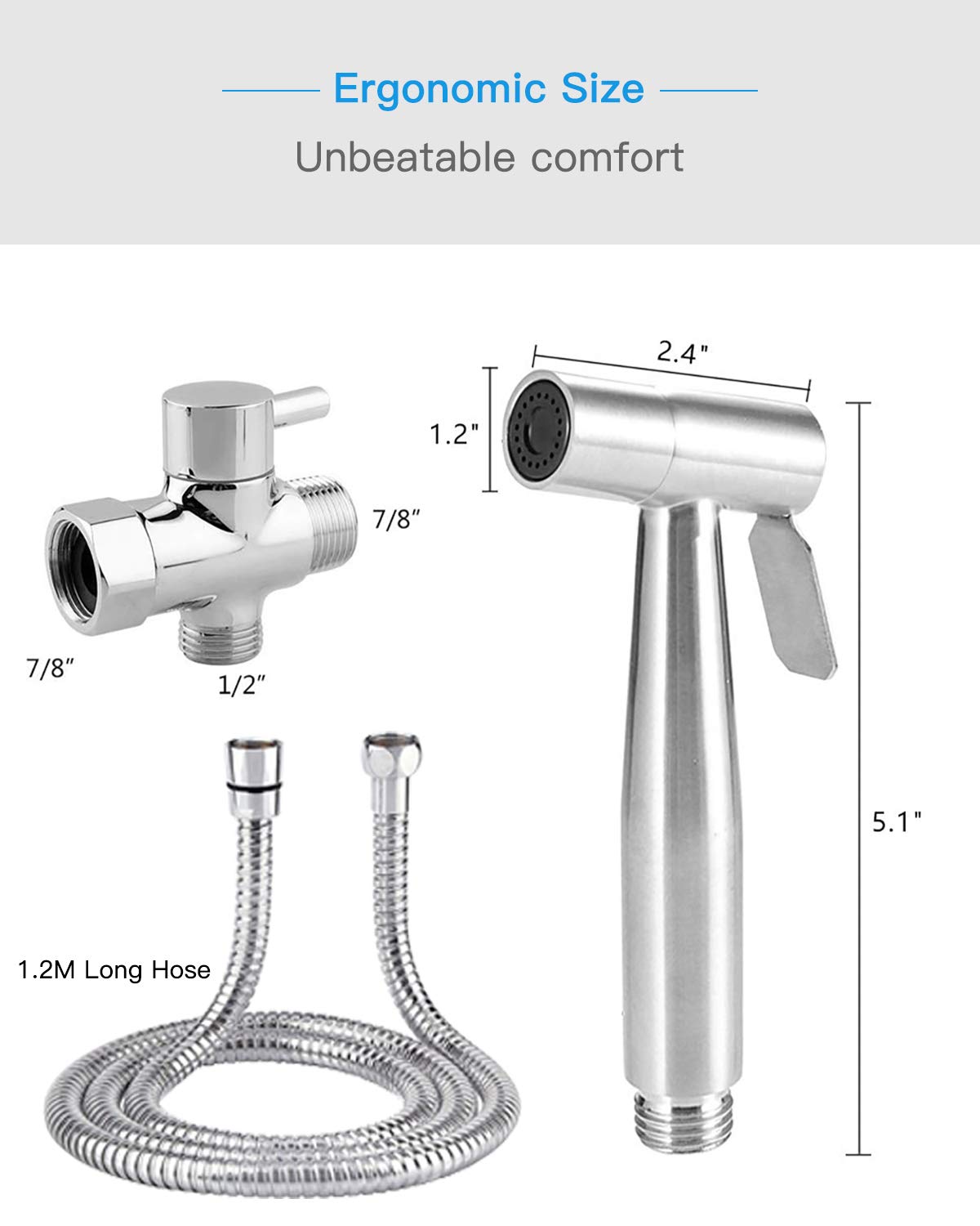 Handheld Bidet Toilet Sprayer Set Premium Brushed Stainless Steel Sprayer for Bidet Attachment Cloth Diaper Sprayer Set,Bathroom Toilet Cleaning…