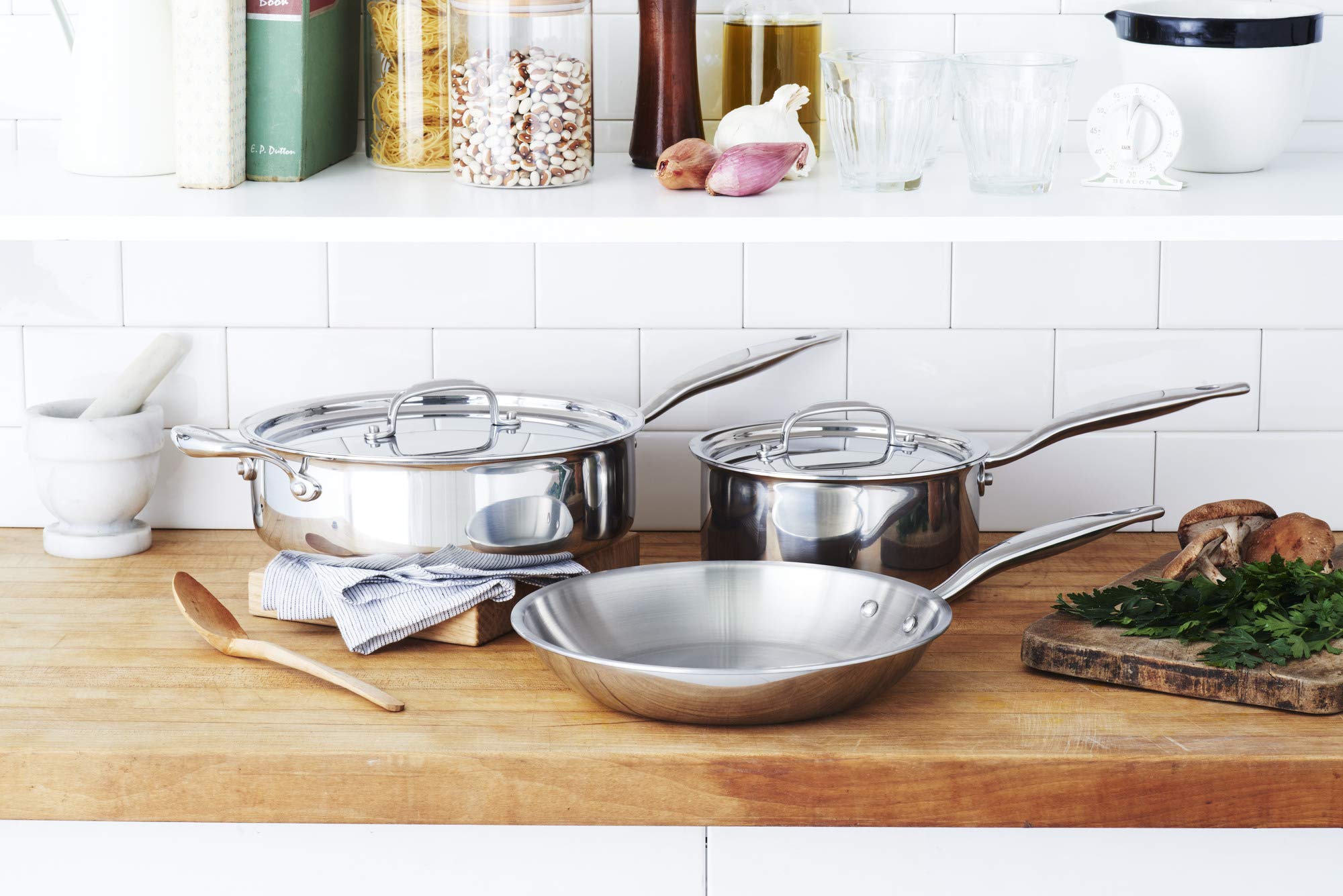 Heritage Steel 5 Piece Essentials Cookware Set | Made in USA | Titanium Series 316Ti Stainless Steel with 5-Ply Construction | Induction-Ready and Fully Clad