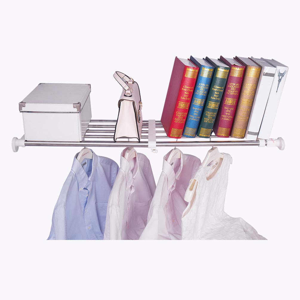 Hershii Expandable Shelf Rod Closet System 5-Bar Telescopic Heavy Duty Clothes Hanger Adjustable DIY Storage Organizer Shoe Rack