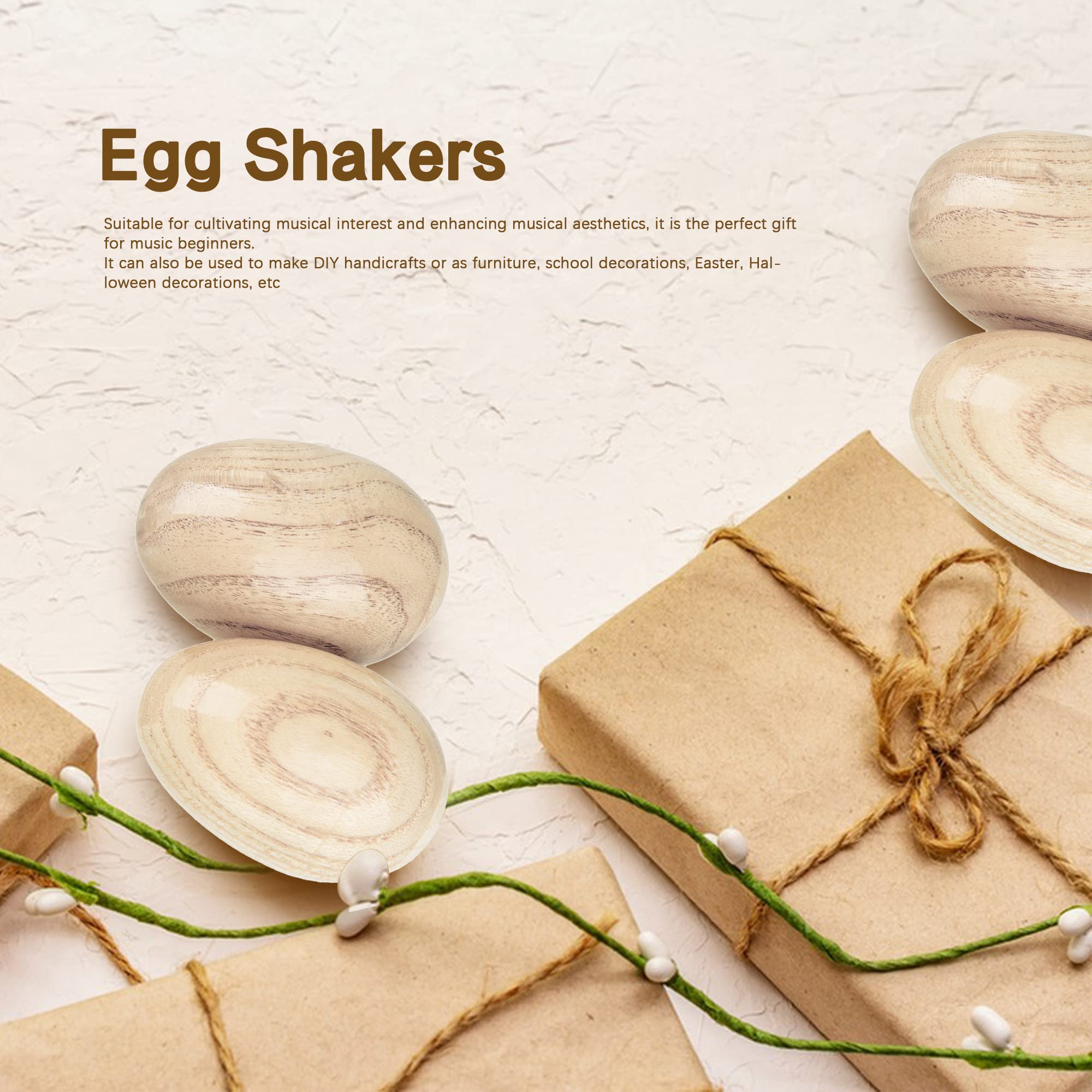 Bstinay 2 Pieces Natural Finish Percussion Wooden Egg Shakers Percussion Instrument