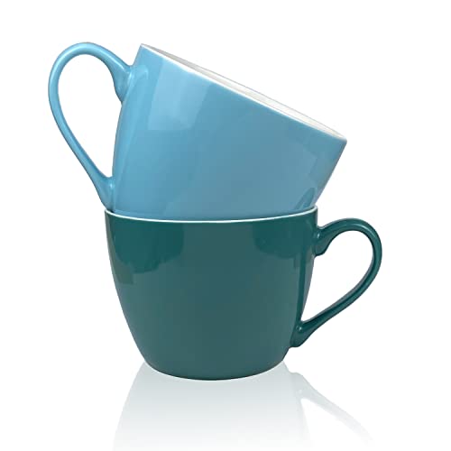 MECOWON 30 OZ Porcelain Coffee Mugs, Set of 2 Large Mugs for Soup, Cereal and Salad (blue)