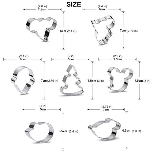 Cute Mouse Shaped Cookie Cutters Set of 7 pcs, Stainless Steel Mice Head Rat Cheese Series Fondant Cut-outs Set Baking DIY Molds