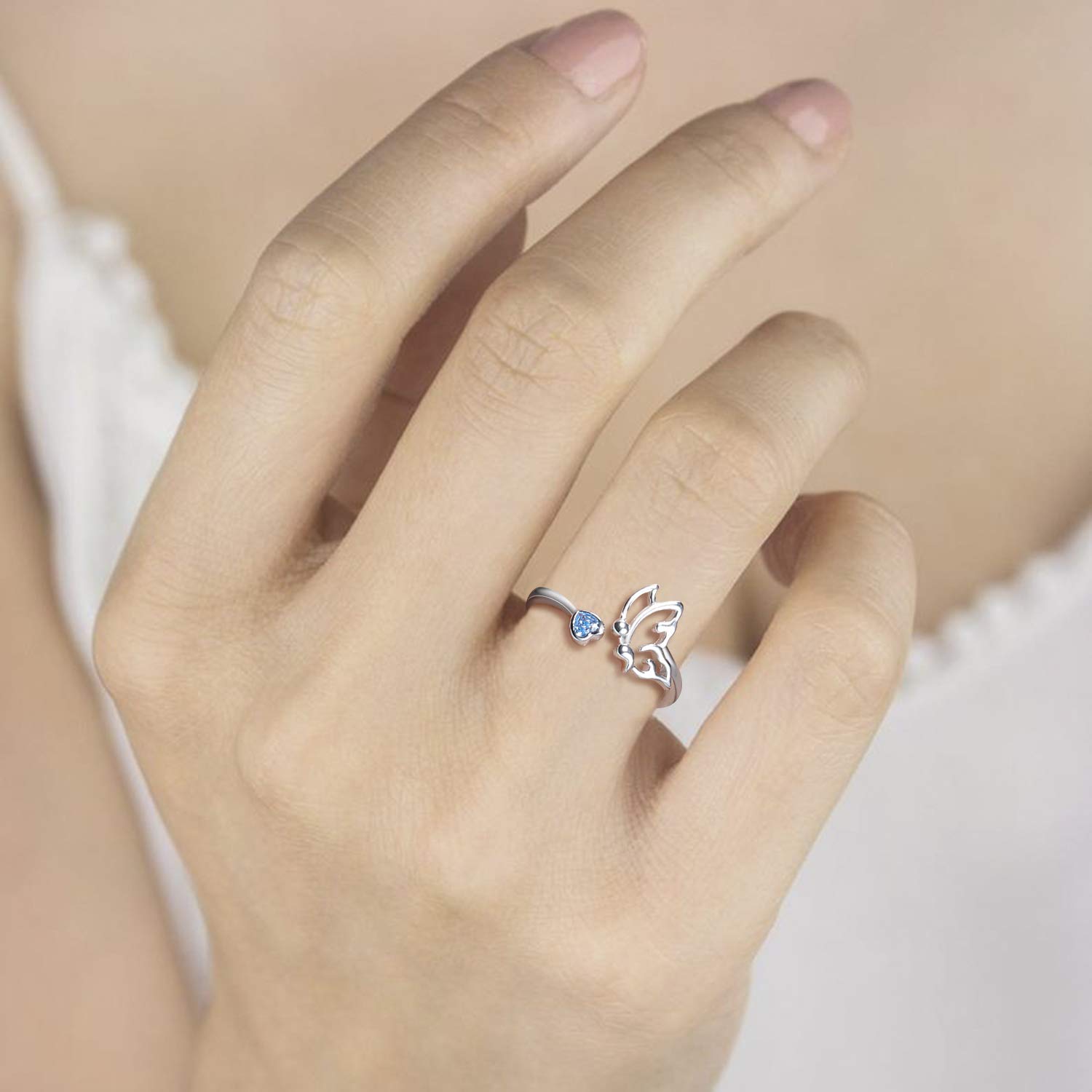 Butterfly Semicolon Ring 925 Sterling Silver Mental Health Awareness Inspired Rings Jewelry Gifts (A)