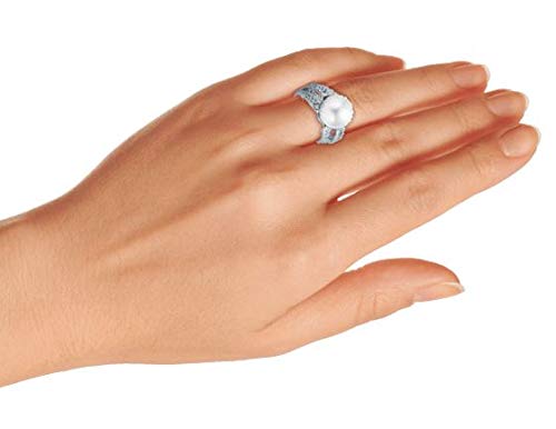 Bling Jewelry Crystal White Simulated Pearl Cocktail Ring Rhodium Plated,Size:6