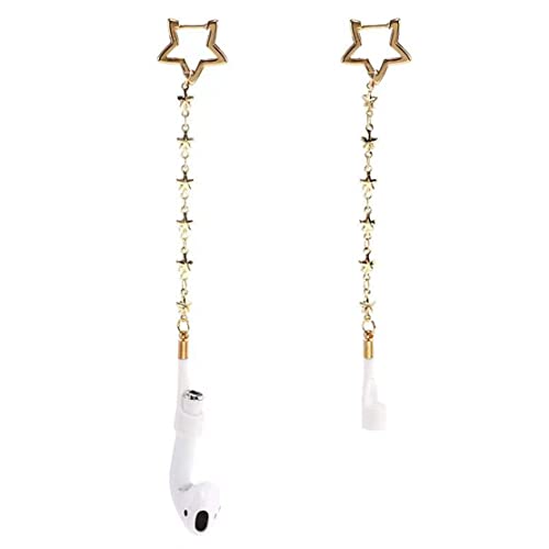 Gold Star Ear Stud Airpod Earrings Anti Lost Earring Strap for Airpods Anti Lost Strap for Airpods Pro, Wireless Earphone Holder Strap Compatible for Airpods 1&2&3/Pro…