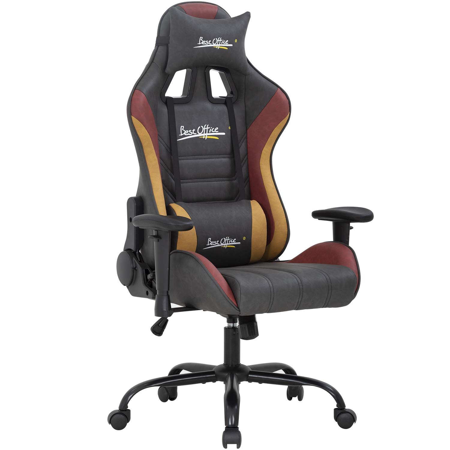 BestOffice Ergonomic Office Racing Computer Lumbar Support Headrest Adjustable Armrest Rolling Swivel Desk PU Leather E-Sports Task Chair, Red