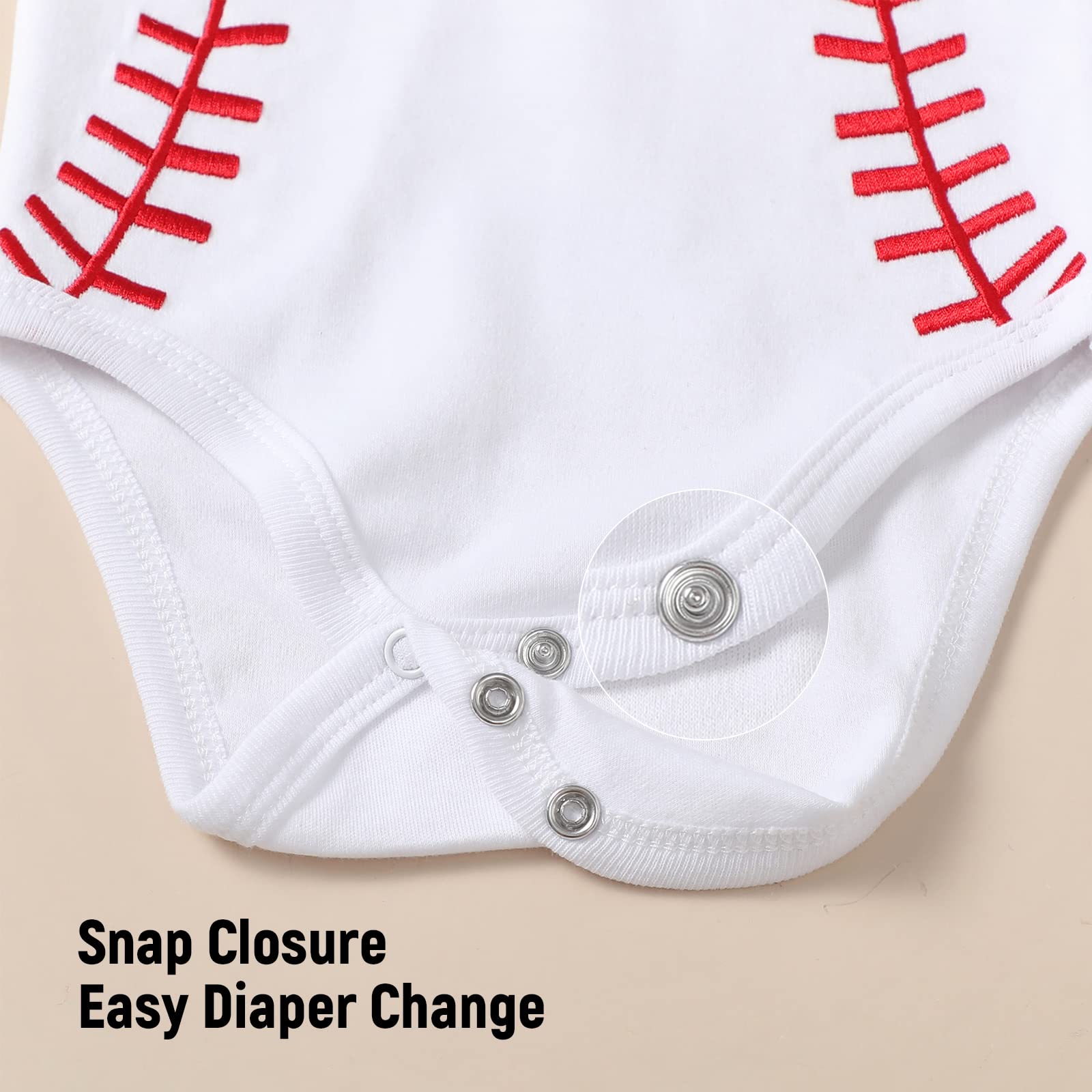 Chichoo Newborn Baby Boy Girl Bodysuit Baseball Sport Outfit Clothes Interlock 195 Gsm 0-24 Months (Baseball, 0-3 Months)