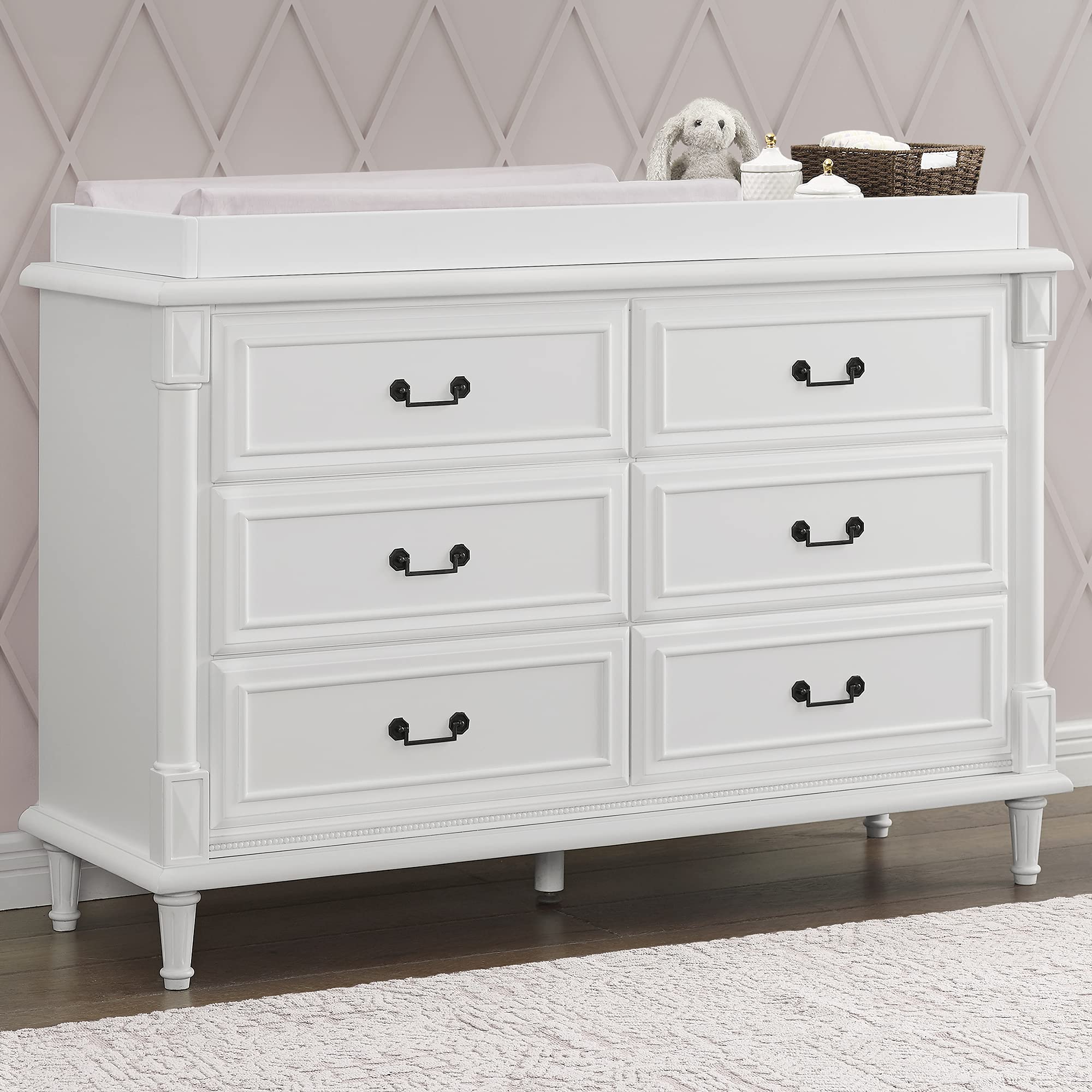 Delta Children Simmons Kids Juliette 6 Drawer Dresser with Changing Top, Greenguard Gold Certified, Bianca White