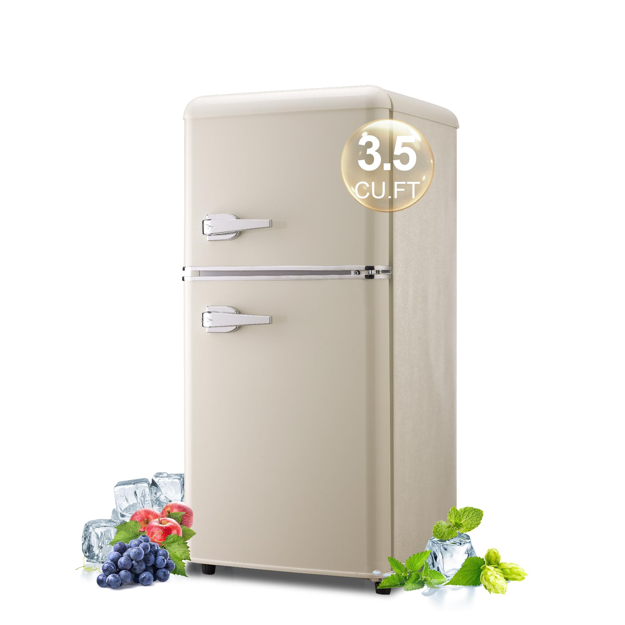 rosmena Retro Mini Refrigerator with Freezer, Retro Mini Fridge 2-Door Compact Refrigerator Freezer 3.5 Cu. Ft. Retro Mini Fridge with Adjustable Thermostat & Shelves for Kitchen,Dorm,Office(Cream)