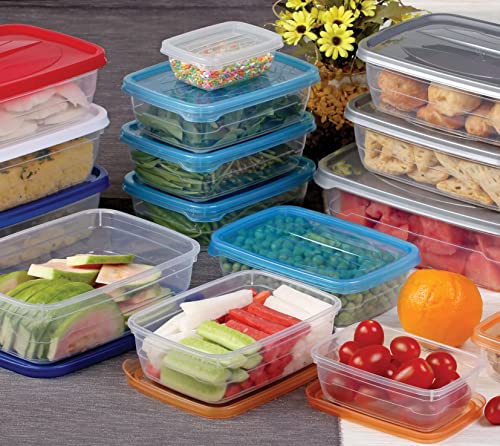 Dialust Rectangular Plastic Food Storage Container with Air Tight Lid Kitchen Food Container Meat Box Fridge and Freezer Storage Boxes Bowl - 225ml, 325ml, 650ml, 1250ml, 2200ml, 3500ml, 6 Pcs, Clear