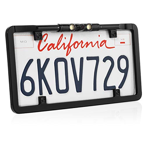 BOYO VISION Ultra-Slim Full-Frame License-Plate Camera with LED Lights and Trajectory Parking Lines (Black), One Size