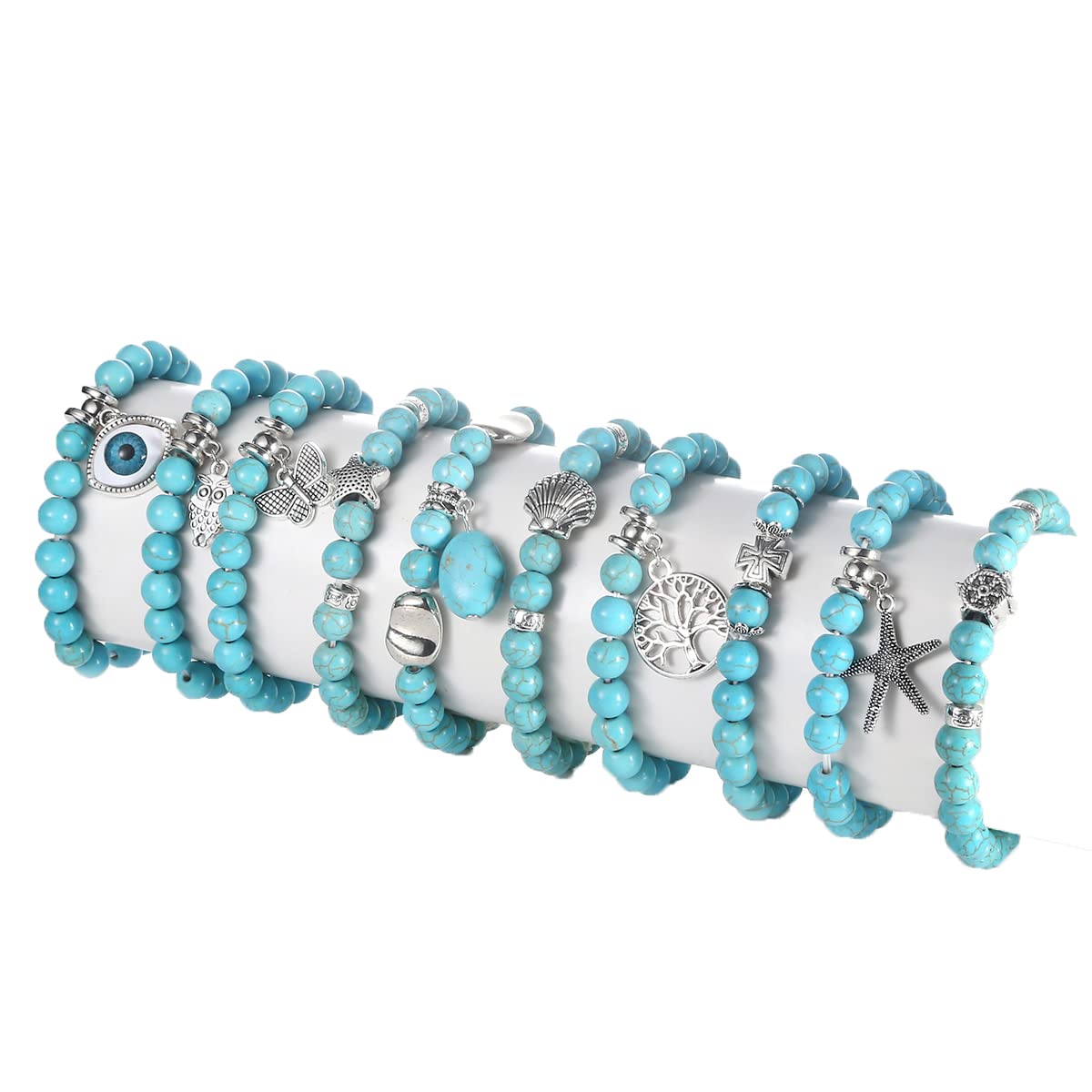 CASDAN 10 PCS 8mm Turquoise Stone Bracelets Round Beaded Bracelets for Women Men Healing Crystal Stretch Bead Bracelets