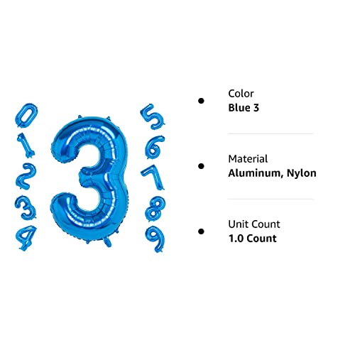 Blue 3 Balloons,40 Inch Birthday Foil Balloon Party Decorations Supplies Helium Mylar Digital Balloons (Blue Number 3)