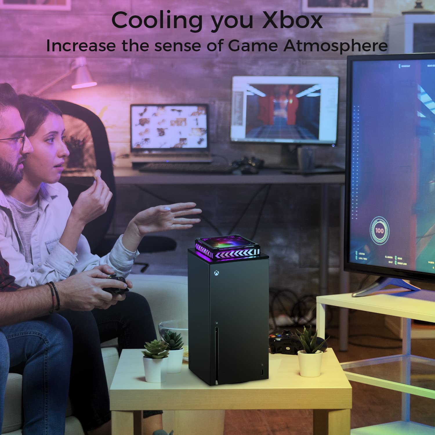 Cooling Fan Compatible with Xbox Series X - Sonicgrace Fan Cooler System for Xbox Series X with 400+ RGB Light Effects, Dust-proof, Low Noise Top Fan, APP, Remote Control for Series X Accessories