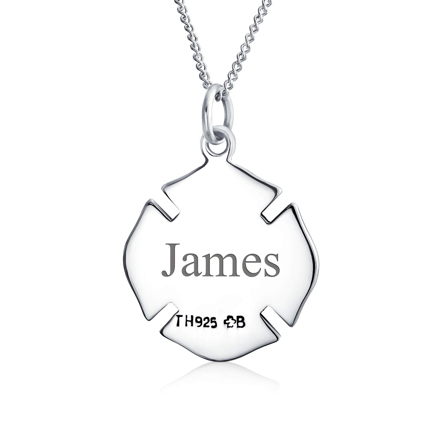 Bling Jewelry Personalized Firefighter Fire Dept Shield Medallion Cross Round Pendant Or Sterling Silver Necklace Custom Engraved