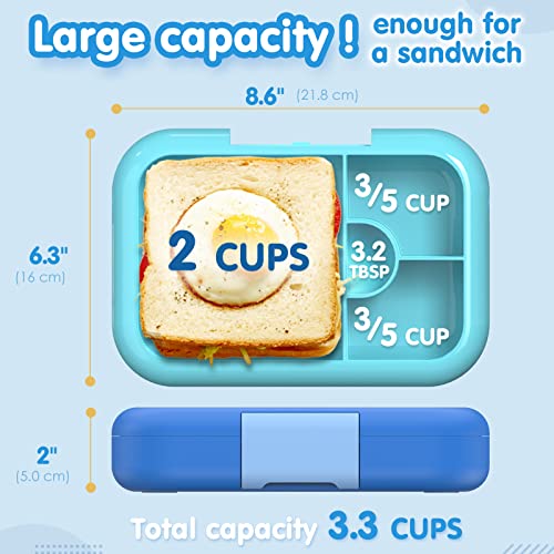 ermeteĀ® Leak-Proof 4-compartment Bento Lunch Box for Kids with Removable Divider,Hand-held Lunch Container for Age 4-10 Daycare/School lunches,Microwave & Dishwasher Safe,BPA-Free