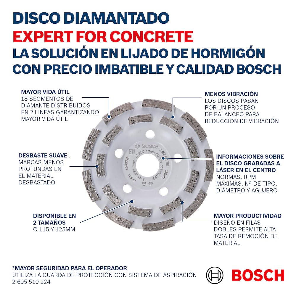 Bosch 2608602552 Diamond Grinding Head Expert for Concrete, 125mm Ø, 22.23mm x 4.5mm, Grey