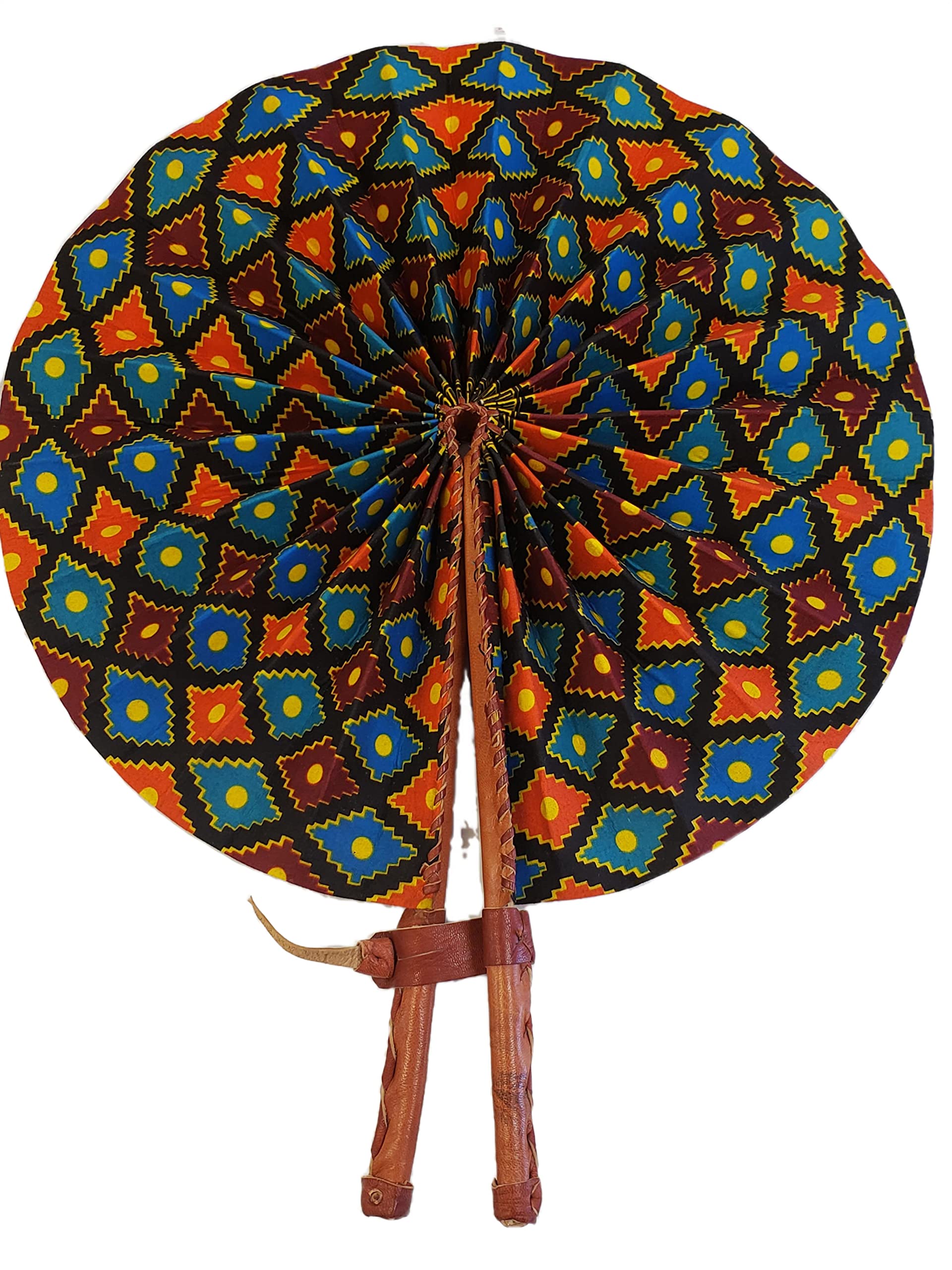 Charik Fashions African Kente/Ankara Print XL Folding Fan (Multi-color Peacock)