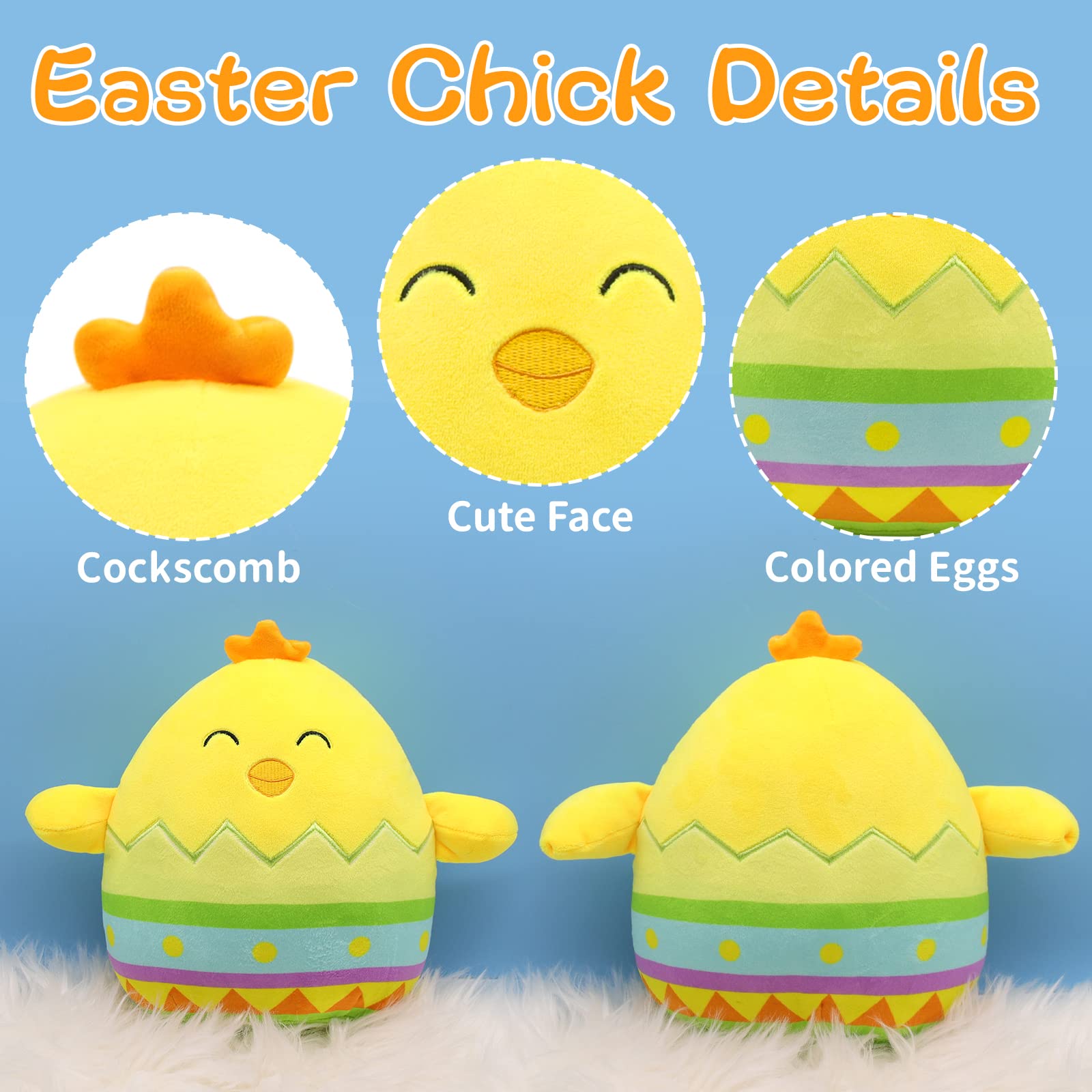 Chick Plush Pillow Toys, Kawaii Chick Stuffed Animals Plushie, Soft Easter Colored Eggs Chick Doll Pillow Easter Plush Gift for Kids