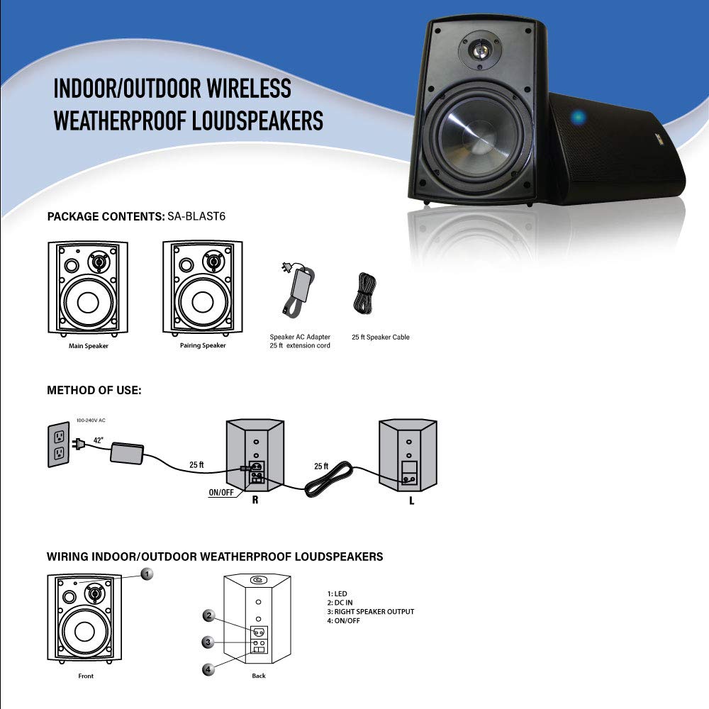 Sound Appeal Wireless Outdoor Speakers, 6.5" Bluetooth Weatherproof Speakers for Deck Patio Backyard, Pair (Black)