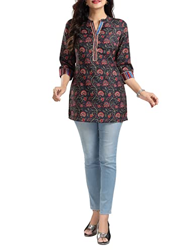 IshDeena Stay stylish with the Indian Kurtis for Women in M to Plus size (Black - i22s1 /Medium)