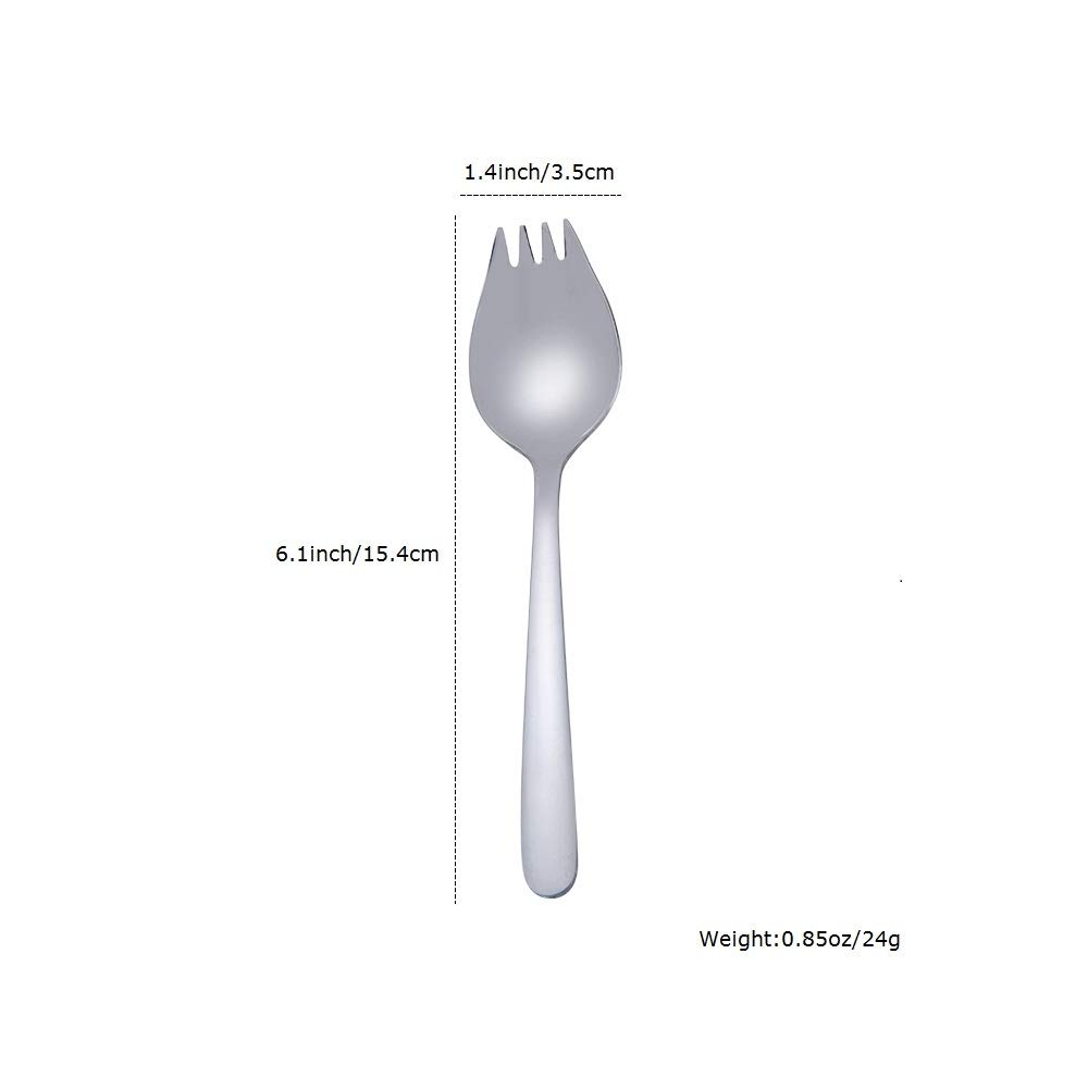 COMIART Stainless Steel Sporks, 6.1 Inch Fork Spoon 2 in 1 for Elderly Household Use Camping Travel Hiking Party, Flatware for Spaghetti Salad Fruit Appetizer Ice Cream Dessert, Pack of 4