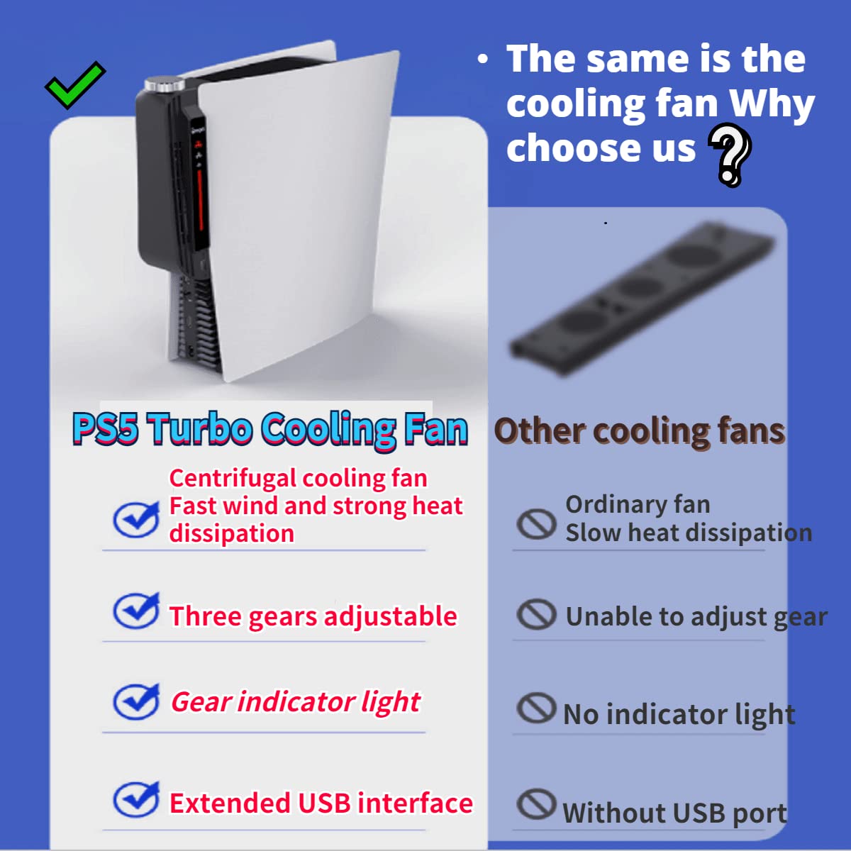 Cooling Fan for PS5 with LED Indicator & Extra USB Port, Three-Speed Adjustment PS5 Cooler, Low Noise/Fast Heat Dissipation, Strong Wind Speed Centrifugal Fan for PS5 Disc & Digital Edition Consoles