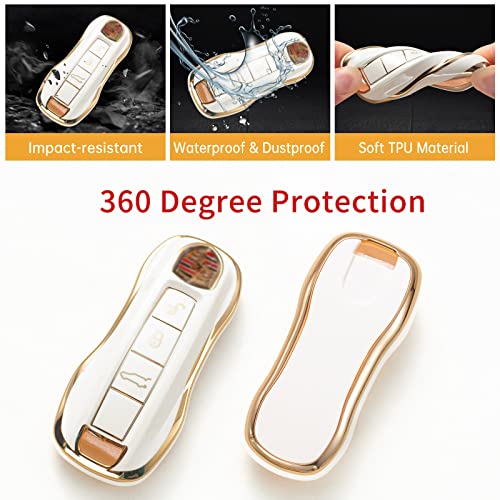 Gematay for Porsche Key Fob Cover with Keychain Lanyard, Key Fob Protector Shell Compatible with Porsche 911 Cayenne Panamera TAYCAN 3 Button Keyless Entry Smart Key Case