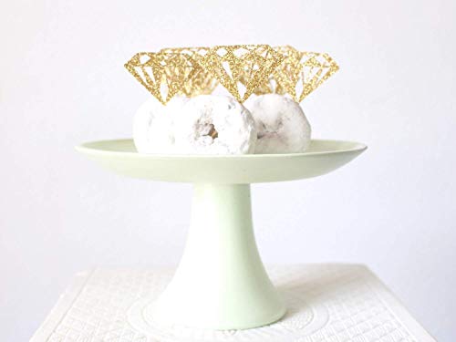 Diamond Cupcake Toppers, Bridal Shower Decorations, Diamond Donut Toppers in Gold Glitter Set of 12