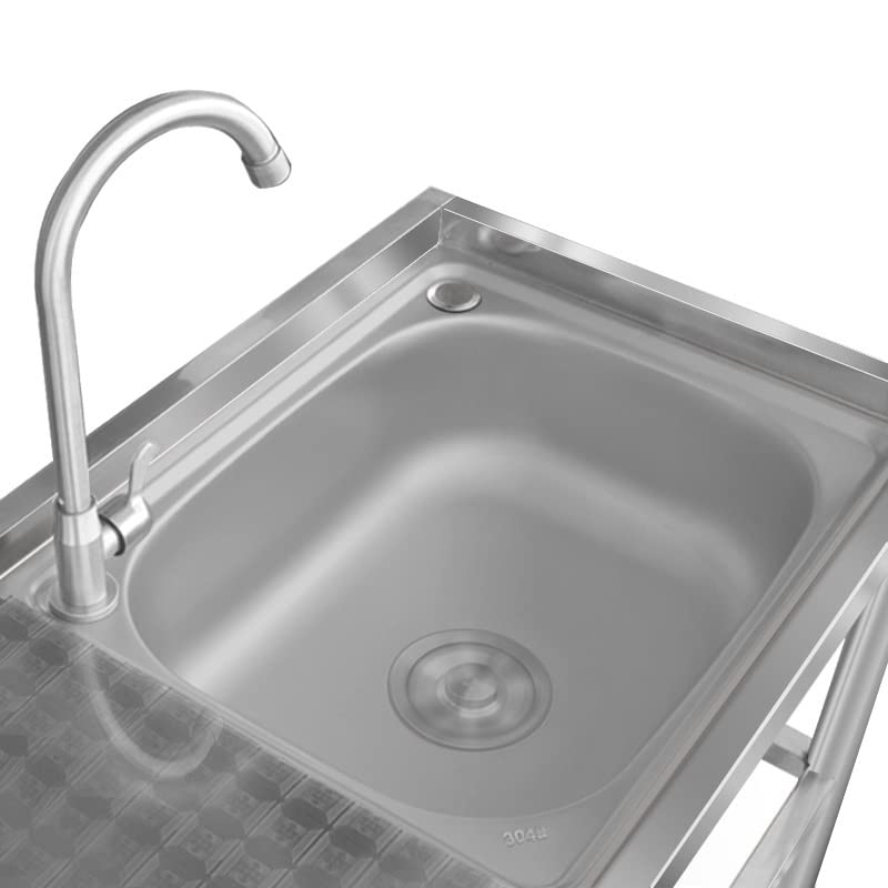 Stainless Steel Sink, Kitchen With Bracket, Simple Washing Basin Countertop, Integrated Vegetable Basin Sink, Household/Commercial (Size : A)