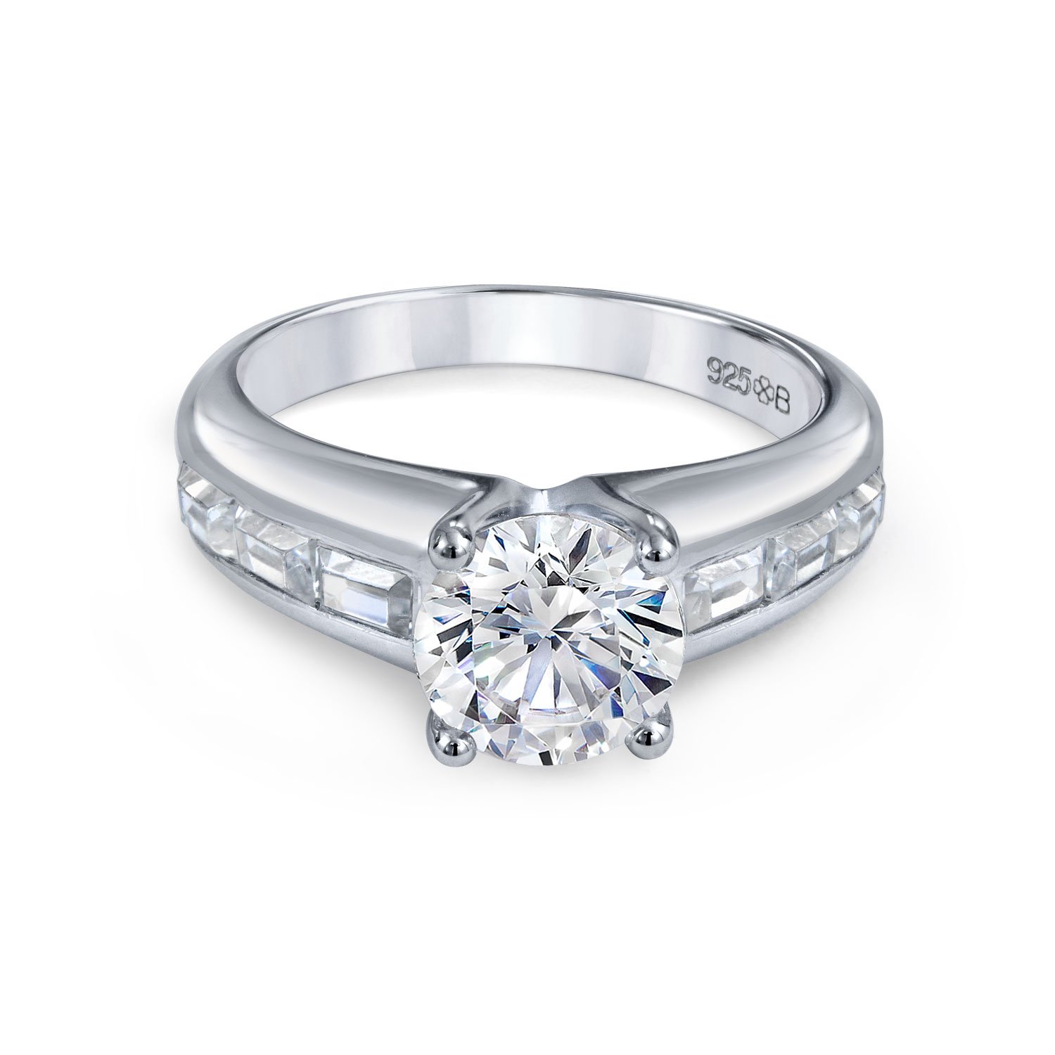 Bling Jewelry Sterling Silver 1.5-ct CZ Baguette Channel Set Engagement Wedding Ring Set - Size 8