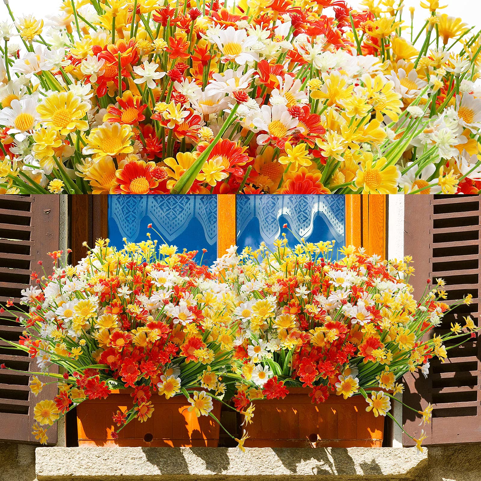 WILLBOND 12 Pieces Faux Flowers Faux Daisy Wildflowers Greenery Shrubs Plants for Home Outdoor Wedding Decoration Farmhouse Outside Garden Planter Decor