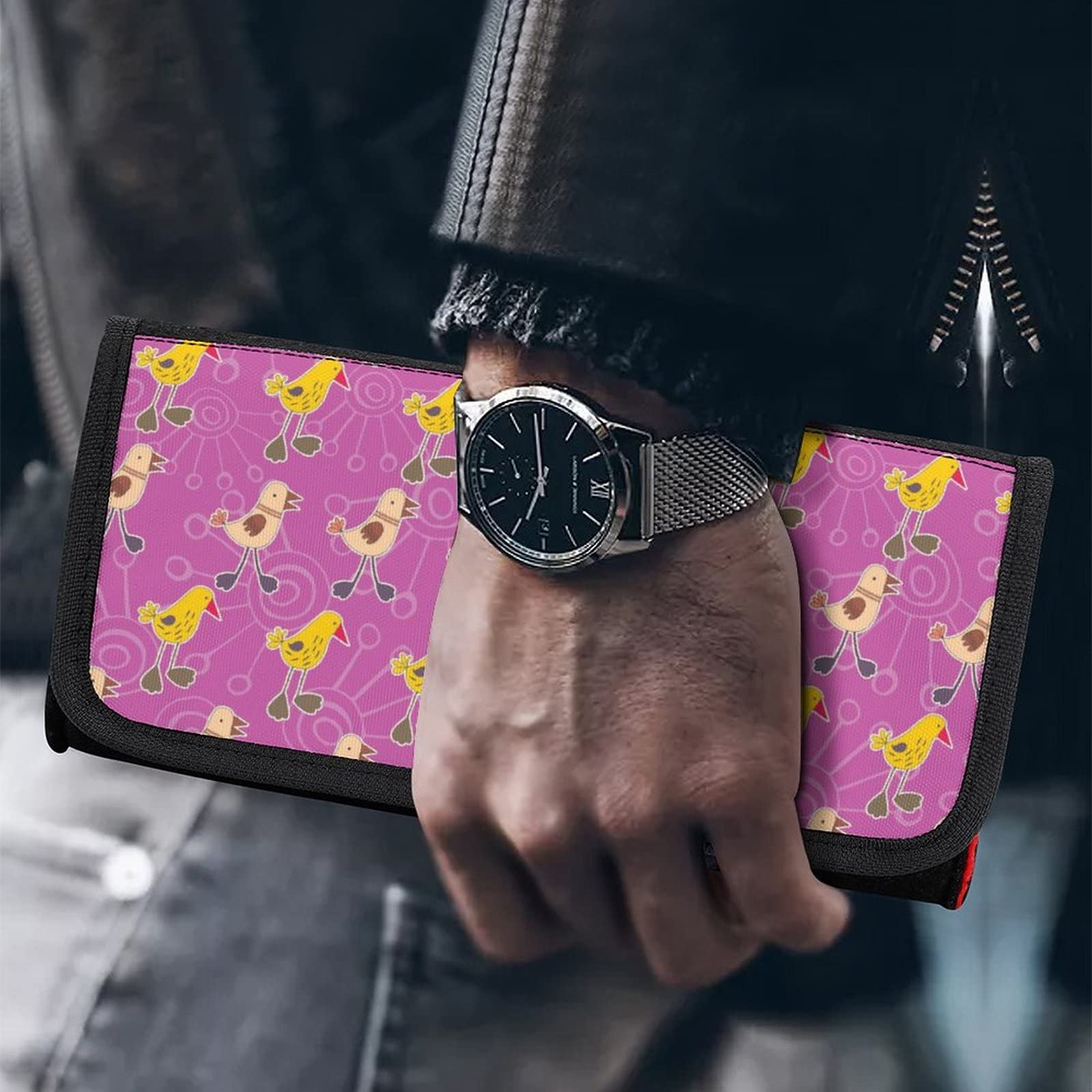 Chicks Pattern Carrying Bag Compatible with Switch Protective Case Slim Felt Pouch with 5 Game Cartridges Holders
