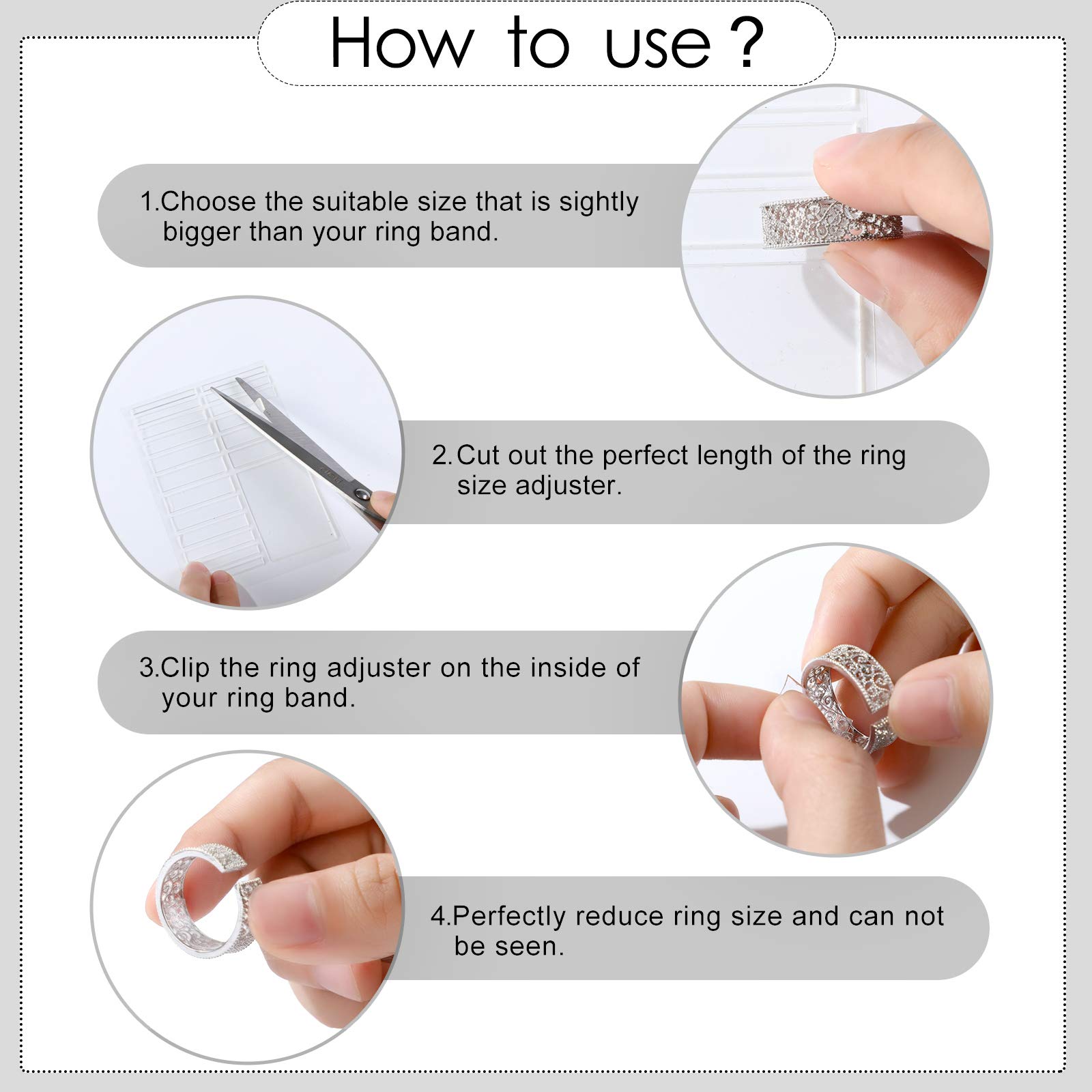 WILLBOND Ring Size Adjuster for Loose Ring Clear Invisible Ring Size Reducer Jewelry Guard Sizer Loose Ring Tightener Fit Any Rings for Preventing Ring from Loosening and Slipping Off (9 Sheets)