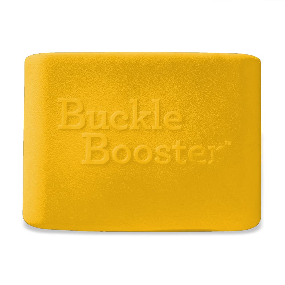 BPA-FREE Car Seat Belt Buckle Booster - Keeps Your Receptacle Stable & Upright β with Kid Safety Sticker Set Gift (4-Pack, Yellow - Pull Over Buckle)