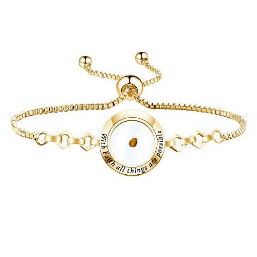 ENSIANTH Faith Jewelry with Faith All Things are Possible Mustard Seed Pendant Mustard Seed Necklace for Women Girls (Mustard Seed Bracelet Gold)